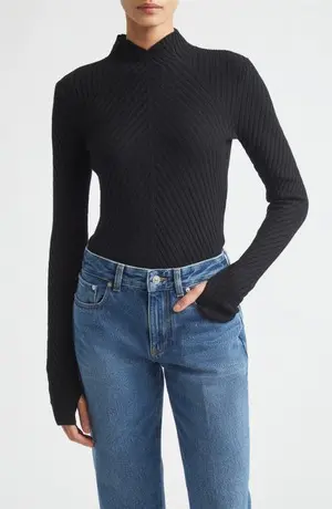 Victoria Beckham Georgia Merino Wool Rib Sweater - Black