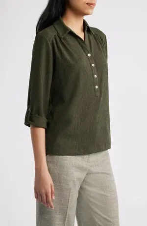 Anne Klein Half Placket Roll Tab Top