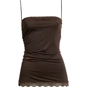 Mango Gama Stretch Lace Trim Camisole - Brown