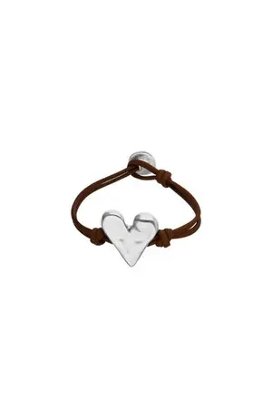 UNODE50 Brown Leather Strap With Sterling -plated Heart Detail - Silver
