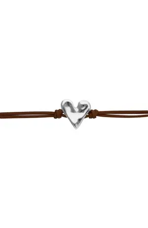 UNODE50 Brown Leather Strap With Sterling -plated Heart Detail