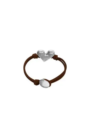 UNODE50 Brown Leather Strap With Sterling -plated Heart Detail