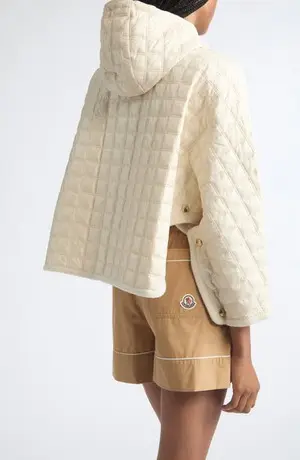 Moncler Boxy Quilted Nylon Cape Coat With Drawstring Hood
