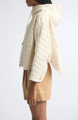 Moncler Boxy Quilted Nylon Cape Coat With Drawstring Hood