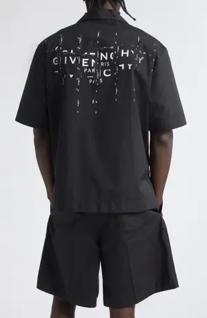 Givenchy Short Sleeve Cotton Poplin Graphic Bowling Shirt