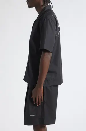 Givenchy Short Sleeve Cotton Poplin Graphic Bowling Shirt