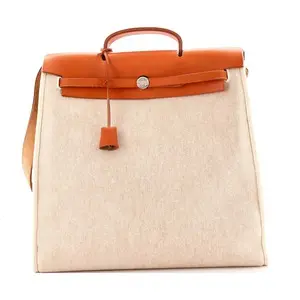 Hermès Herbag Toile And Leather Mm - Ecru
