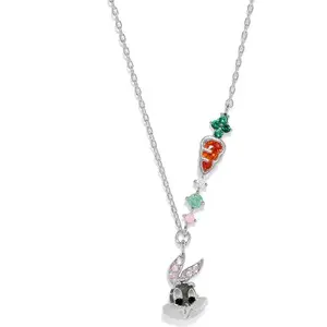 GIRLS CREW Bugs Bunny Pendant Necklace With Cubic Zirconia Accents - Silver