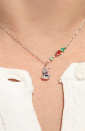 GIRLS CREW Bugs Bunny Pendant Necklace With Cubic Zirconia Accents - Silver