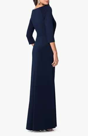 XSCAPE EVENINGS Ruched Scuba Knit Gown