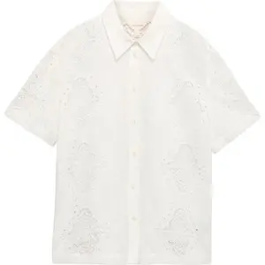PER UNA BY M&S Floral Embroidered Cutwork Button-up Top - Soft White