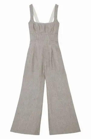 REISS Flora Square Neck Wide Leg Linen Jumpsuit