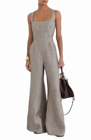 REISS Flora Square Neck Wide Leg Linen Jumpsuit