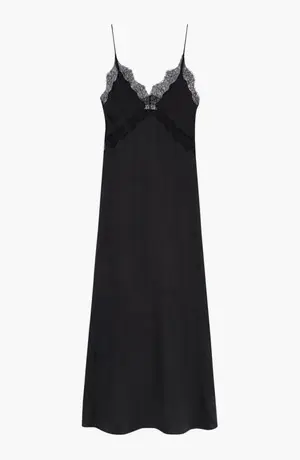ANINE BING Magnolia Lace Trimmed Silk-blend Maxi Slip Dress