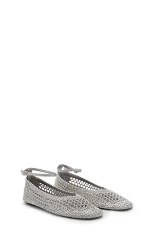 Mango Crochet Ankle Strap Ballet Flats - Silver