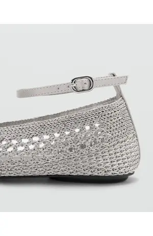 Mango Crochet Ankle Strap Ballet Flats