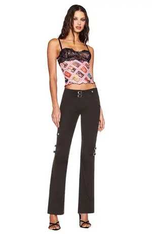 I.AM.GIA Adrienne Low Waist Straight Leg Pants With Double Buckle Detailing