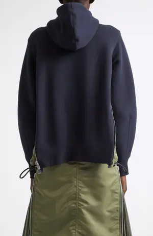 Sacai Mixed Media Scuba Knit & Nylon Twill Hoodie - Navy/khaki