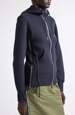Sacai Mixed Media Scuba Knit & Nylon Twill Hoodie - Navy/khaki