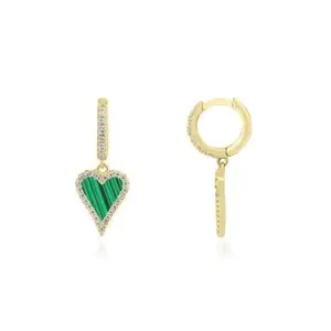 THE LOVERY FINE JEWELRY And Cubic Zirconia Halo Heart Dangle Earrings - Malachite