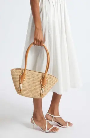 CHRISTIAN LOUBOUTIN Mini Woven Raffia Basket Tote - 6370 Natural/cuoio