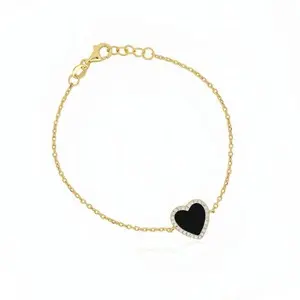 THE LOVERY FINE JEWELRY Heart Bracelet With Cubic Zirconia Accents - Onyx