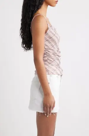 Mango Illo Plaid Cowl Neck Ruched Top