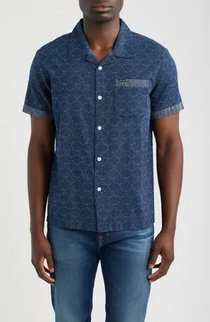 DARK SEAS Scales Woven Camp Shirt Navy