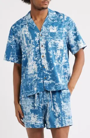 RIZORT Jason Abstract Print Camp Shirt - Blue