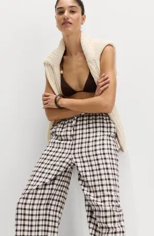 M&s Gingham Straight Leg Pants