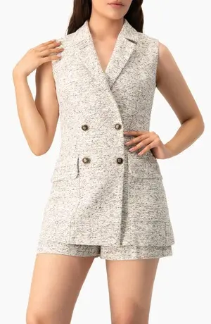 IVONNE Double-breasted Bouclé Blazer Vest - Ivory