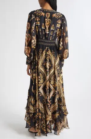 Camilla Long Sleeve Silk Maxi Dress With Crystal Embellishments
