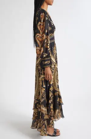 Camilla Long Sleeve Silk Maxi Dress With Crystal Embellishments