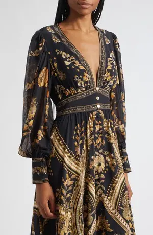 Camilla Long Sleeve Silk Maxi Dress With Crystal Embellishments