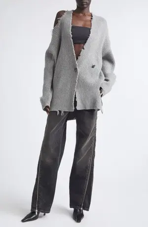 HAIKURE Courtny Oversize Destroyed Ribbed Merino Wool Cardigan