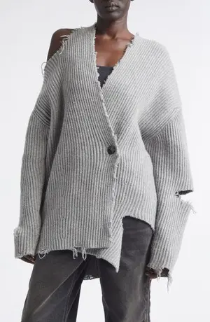 HAIKURE Courtny Oversize Destroyed Ribbed Merino Wool Cardigan