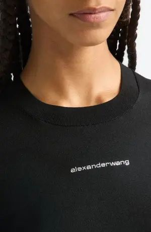 Alexander Wang Hotfix Logo Fitted Short Sleeve Sweater