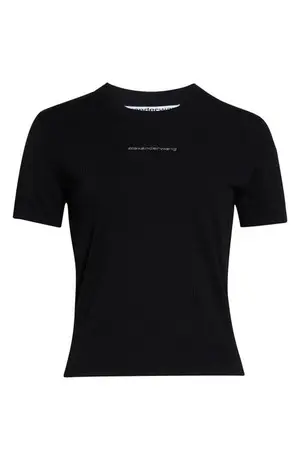 Alexander Wang Hotfix Logo Fitted Short Sleeve Sweater