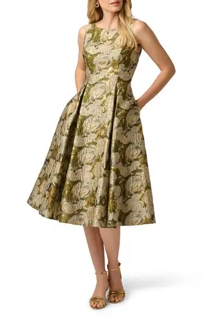 Adrianna Papell Floral Jacquard Midi Dress