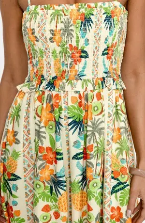 PS BY CUPSHE Tropical Print Smocked Midi Dress