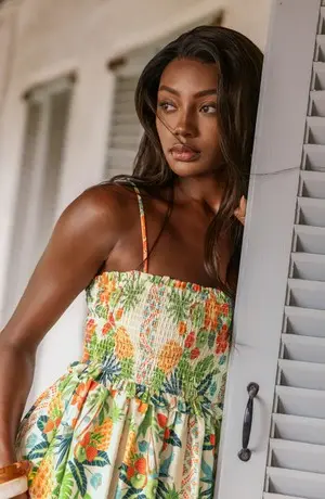 PS BY CUPSHE Tropical Print Smocked Midi Dress
