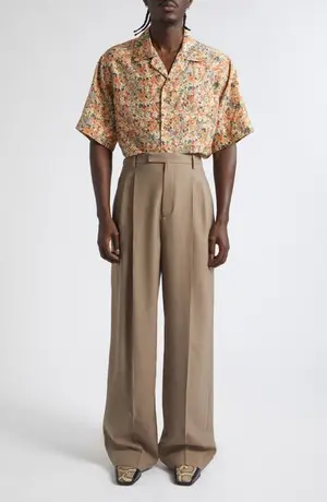 Valentino Garavani Papier Floral Short Sleeve Silk Poplin Button-up Shirt - Beige Multi