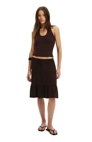 COTTON ON Maple Tiered Midi Skirt - Dark Oak