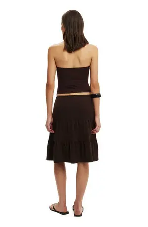 COTTON ON Maple Tiered Midi Skirt - Dark Oak