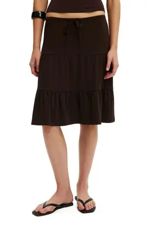 COTTON ON Maple Tiered Midi Skirt - Dark Oak