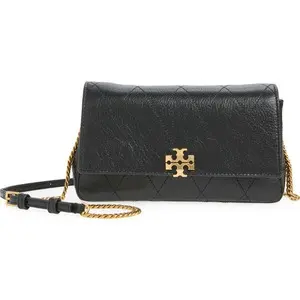 Tory Burch Charlie Quilted Leather Wallet On A Chain - Black