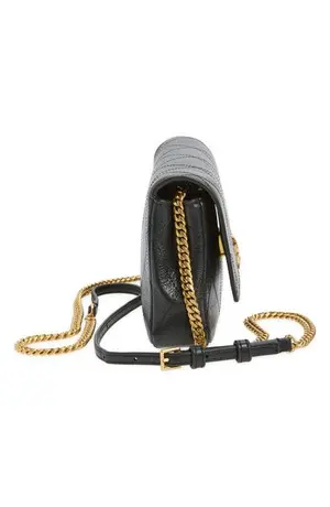 Tory Burch Charlie Quilted Leather Wallet On A Chain - Black