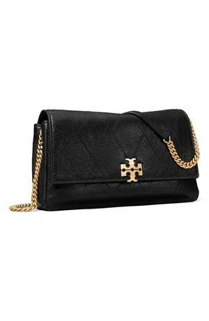 Tory Burch Charlie Quilted Leather Wallet On A Chain - Black