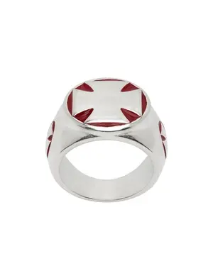 Vetements Biker Cross Signet Ring - Silver/red