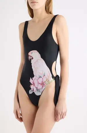 Chloé Parrot Print Cutout One-piece Swimsuit